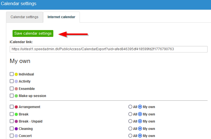 Internet Kalender (iCal) - Export bookings from SpeedAdmin – SpeedAdmin guides