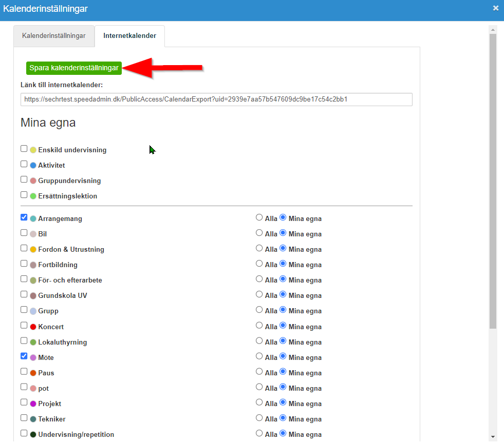 Internet Kalender (iCal) - Exportera bokningar från SpeedAdmin – SpeedAdmin guides